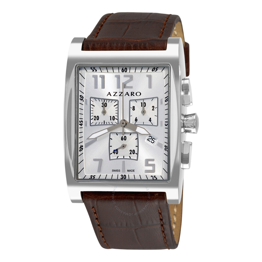 Azzaro Silver Dial Chronograph Brown Leather Men's Watch AZ1250.12SH ...