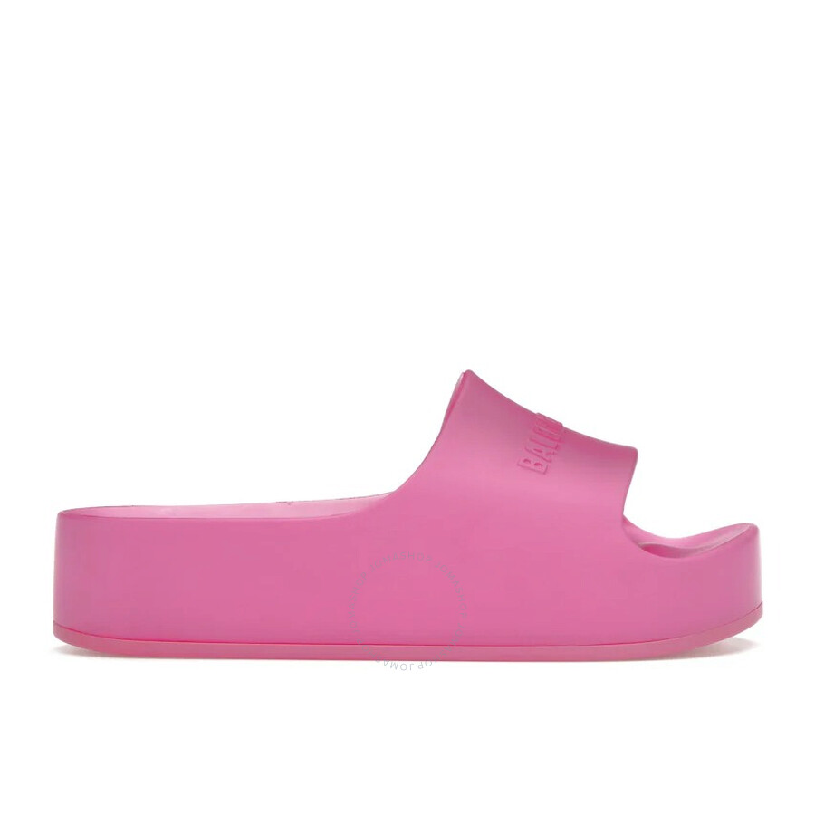 Balenciaga Ladies Pink Logo Embossed Chunky Slide Sandals, Brand Size ...