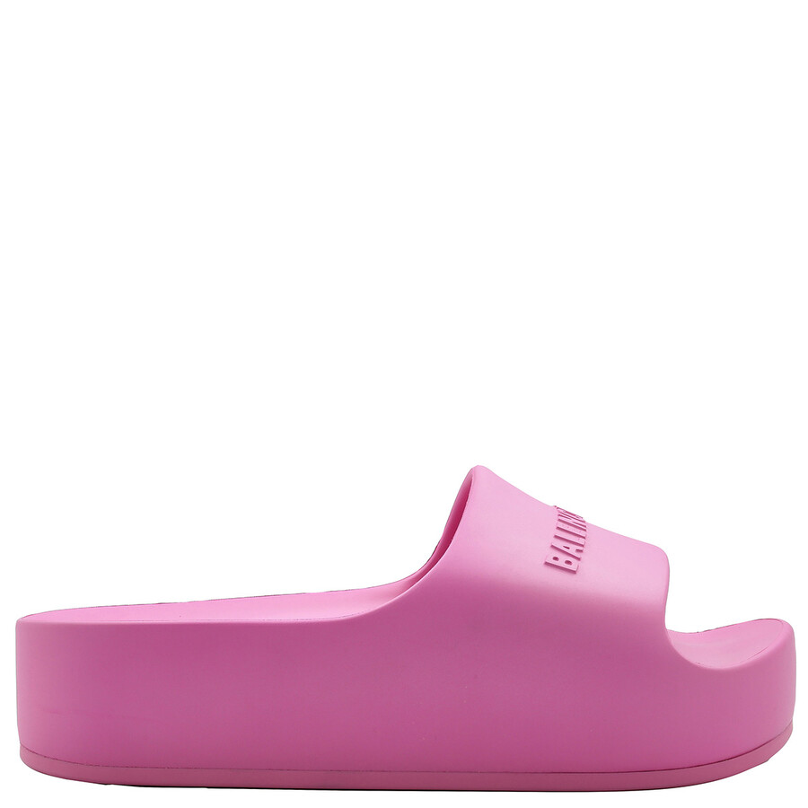 Balenciaga Ladies Pink Logo Embossed Chunky Slide Sandals Balenciaga ...