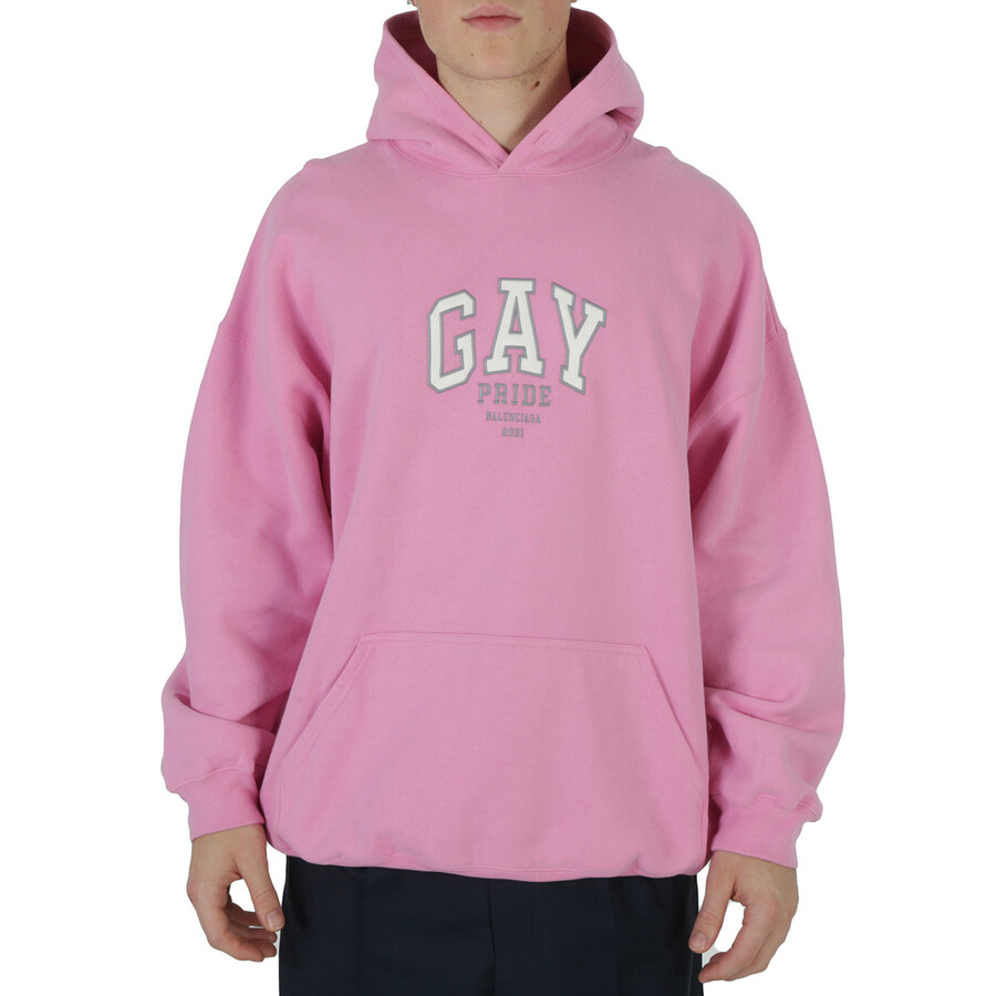 Balenciaga Men's Pink / White / Grey Pride Oversized Hoodie, Size XX-Small 651799 TLV54 5861 ...