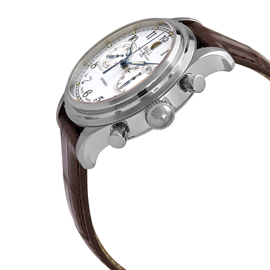 Ball Trainmaster Cannonball Chronograph Automatic White Dial Watch ...