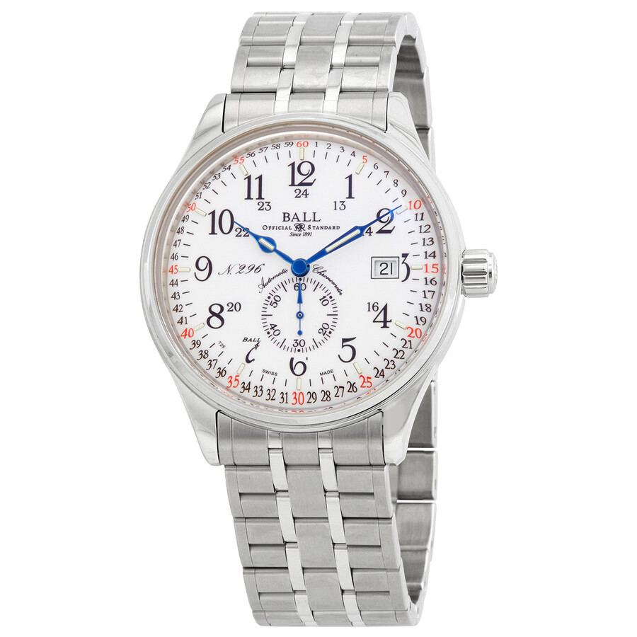 Ball Trainmaster Railroad Automatic Chronometer White Dial Men's Watch ...