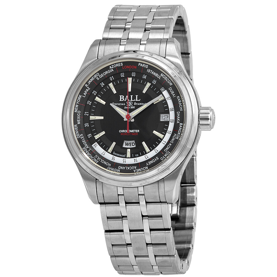 Ball Trainmaster World Time GMT Automatic Chronometer Black Dial Men's ...