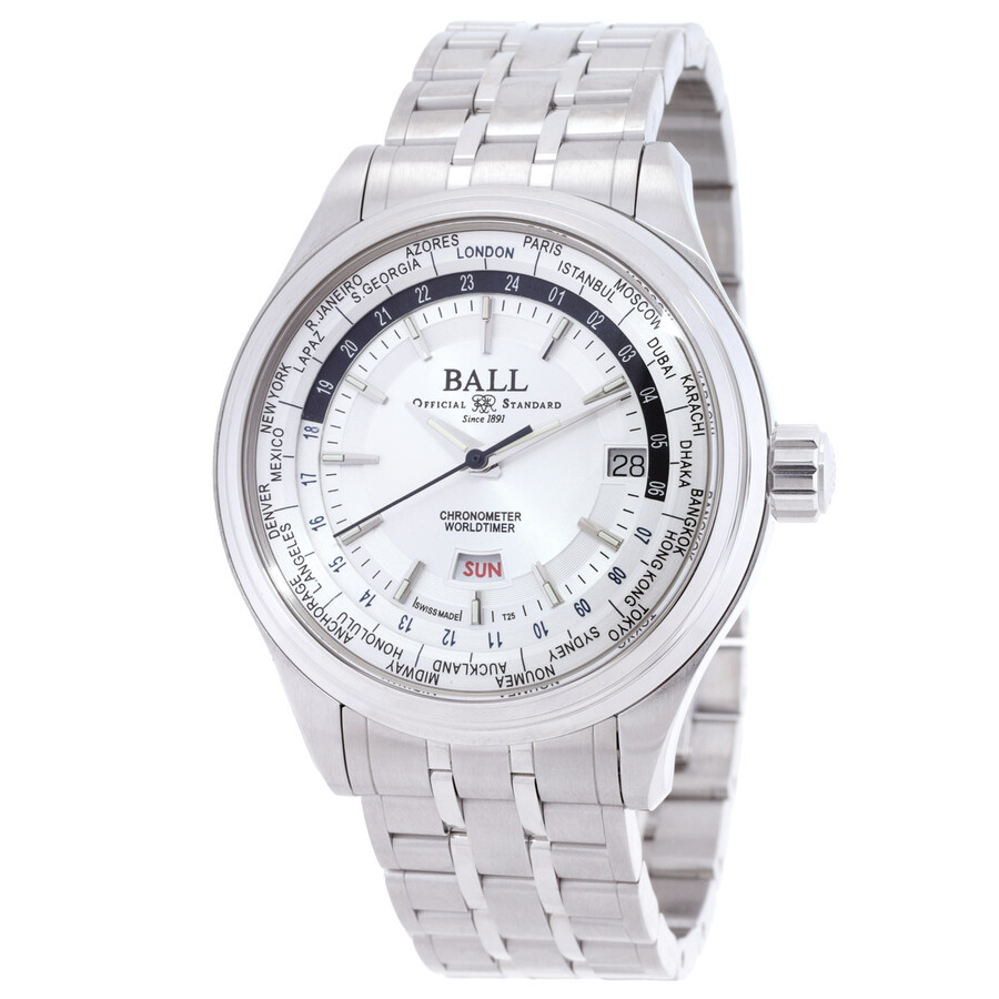 Ball Trainmaster World Time GMT Automatic Chronometer Silver Dial Men's ...