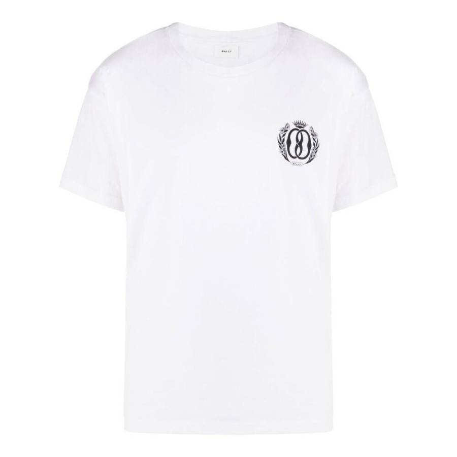 Bally White Organic Cotton Logo Print T-Shirt, Size Small MJE03V-U001 ...