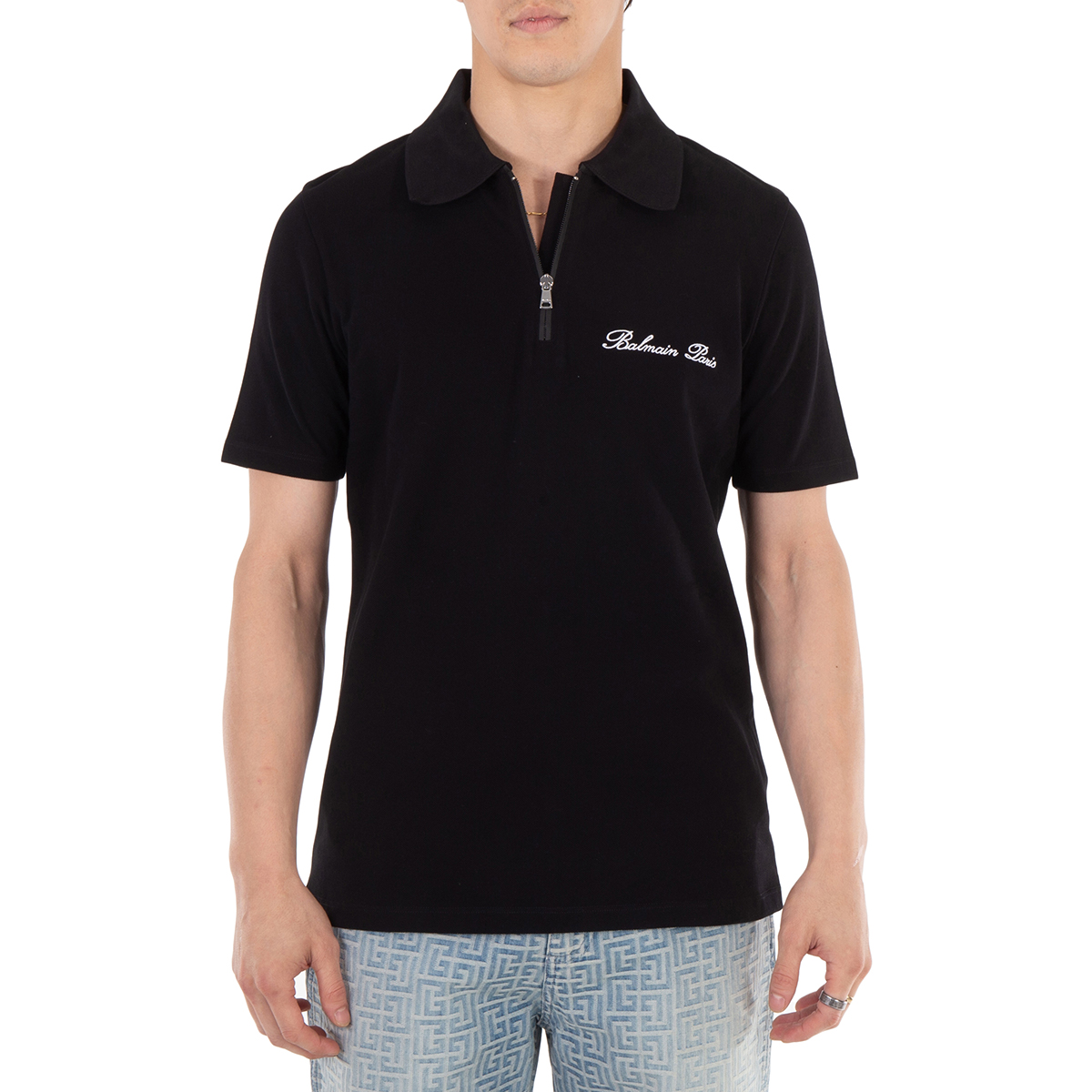 Balmain Embroidered-Logo Polo Shirt, Size Small DH1GC028BC78-NOIR/BLANC ...