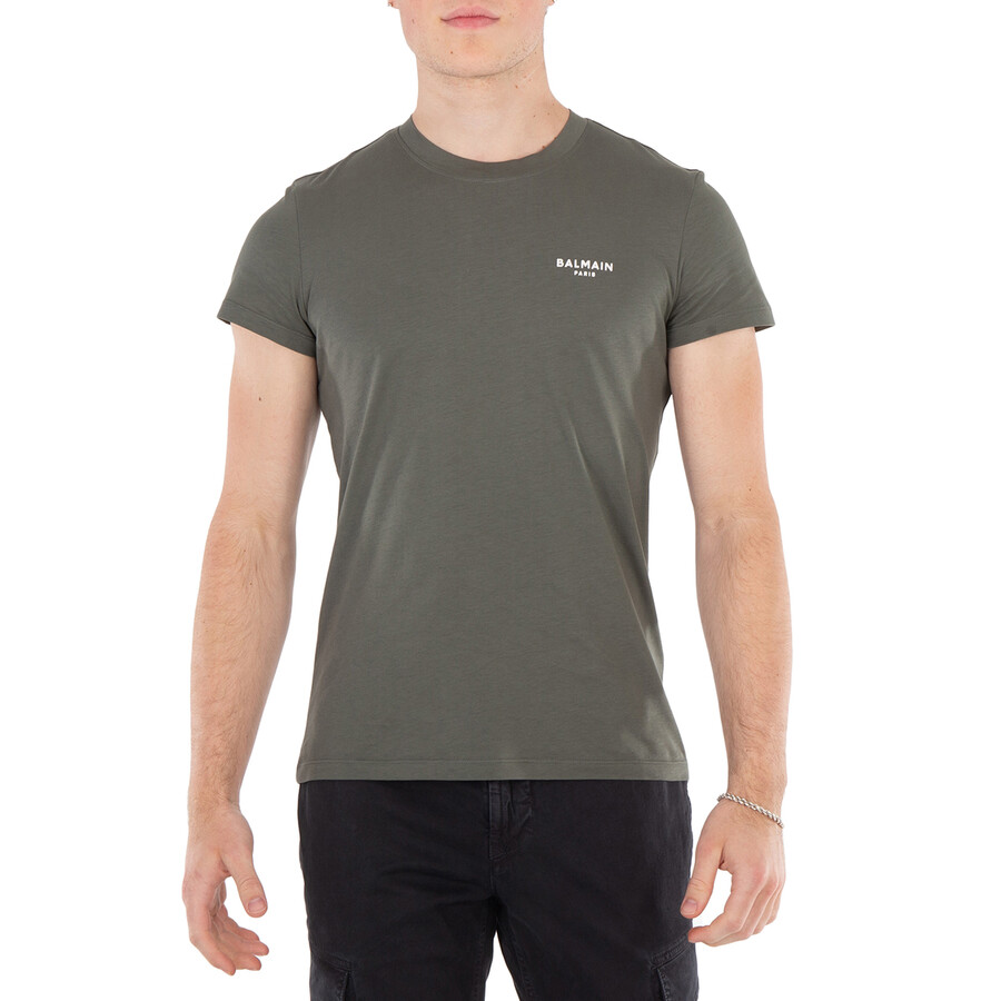 Balmain Flocked Logo Classic-Fit T-Shirt, Size X-Small DH1EF000BB04-KAKI CLAIR/ NATUREL ...