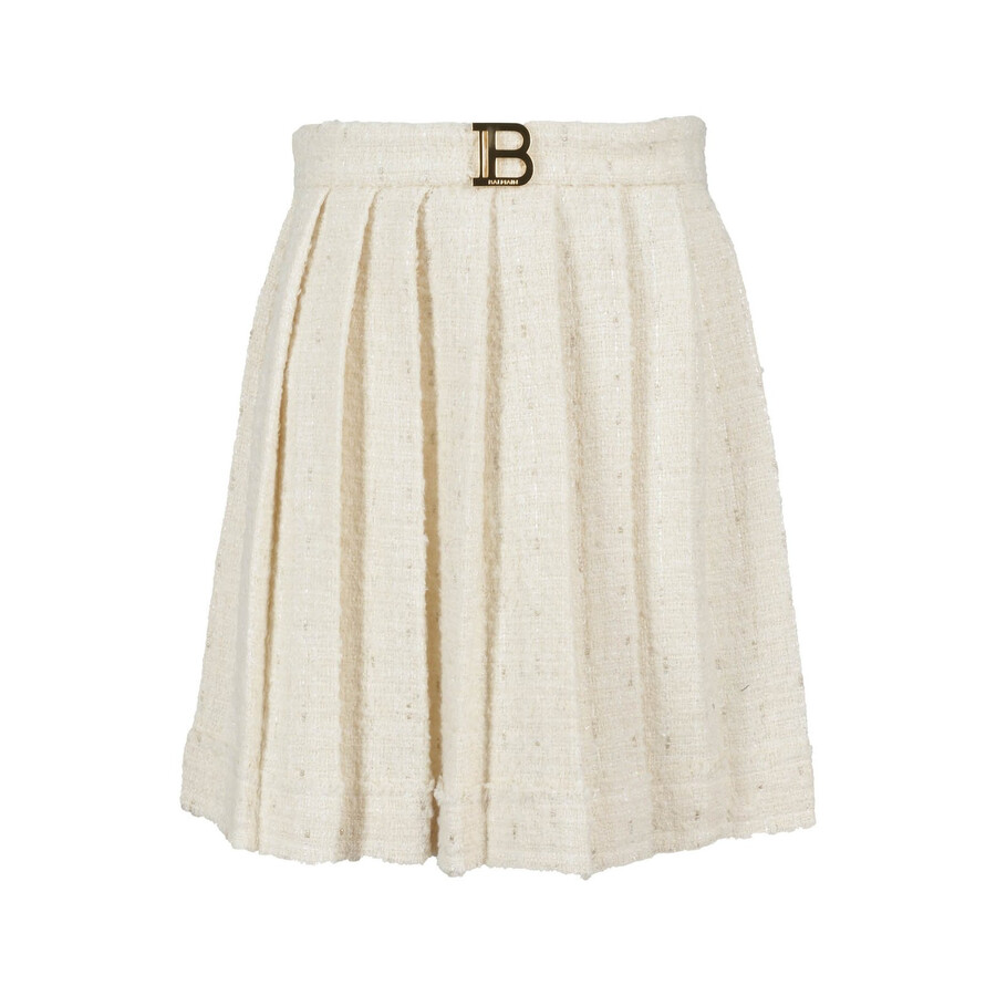 Balmain Girls Logo-Plaque Tweed Skirt, Size 6 BT7A71 E0118 102 ...