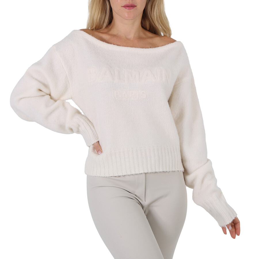 Balmain Ladies Off-Shoulder Wool-Cashmere Sweater, Brand Size 40 (US ...