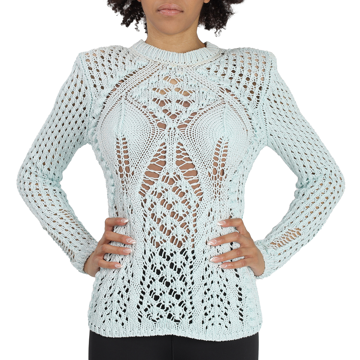 Balmain Ladies Pale Blue Knitted C Neck Sweater, Brand Size 38 (US Size ...