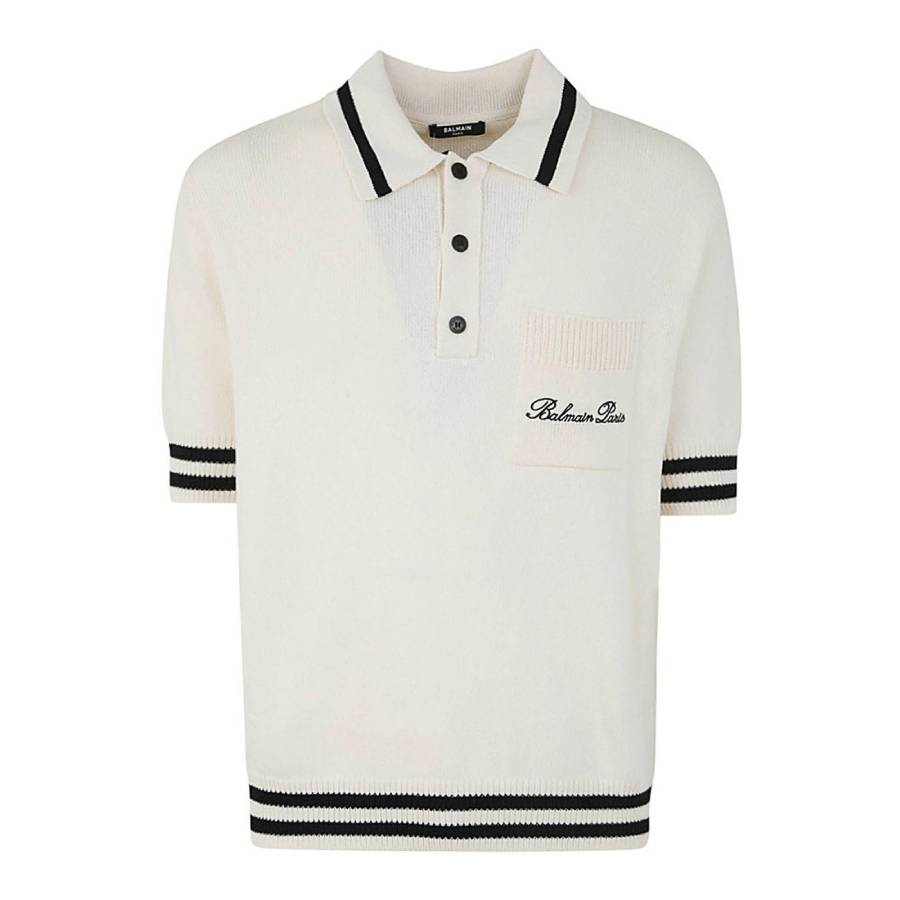 Balmain Logo Embroidered Knitted Polo Shirt, Size Large CH1GB045KF96 ...