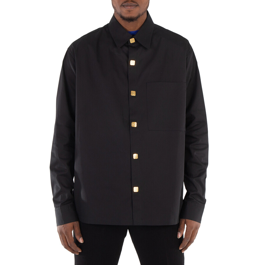 Balmain Men's Noir Monogram-Button Cotton Shirt, Brand Size 41 (Large ...