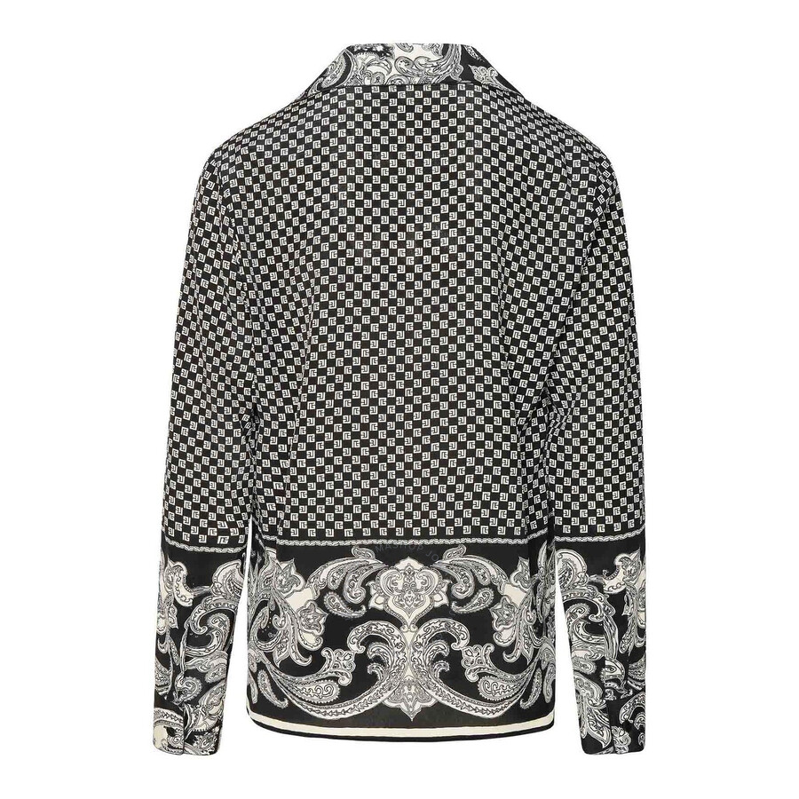 Balmain Monogram-print Silk Shirt In Black | ModeSens