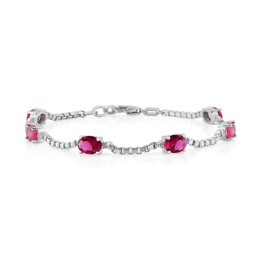 Belacqua Siam Ruby July Birthstone Bracelet in Sterling Silver, Oval ...