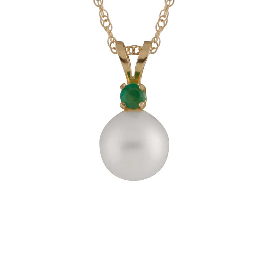 Bella Pearl 14K Gold Sliding Freshwater Pearl and Emerald Pendant RB-14 ...
