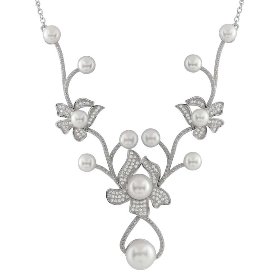 Bella Pearl Y-Shaped Sterling Silver Floral Necklace NSR-221 - Jewelry ...