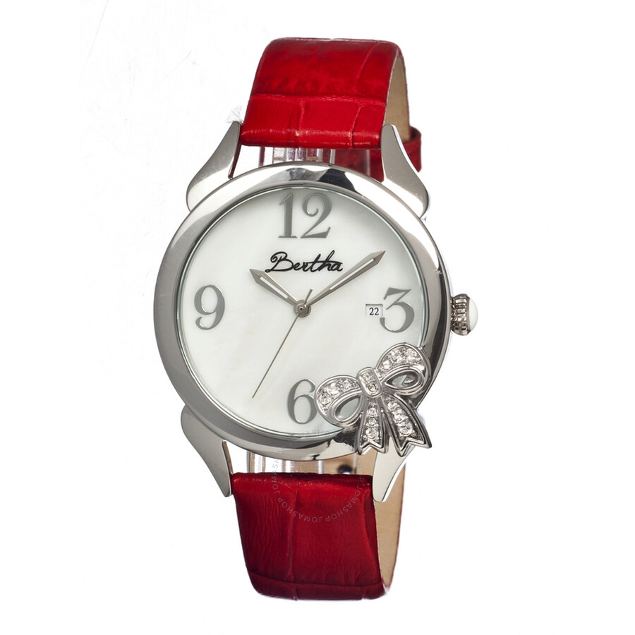 Bertha Bow Mother of Pearl Dial Red Leather Ladies Watch BR2103 ...