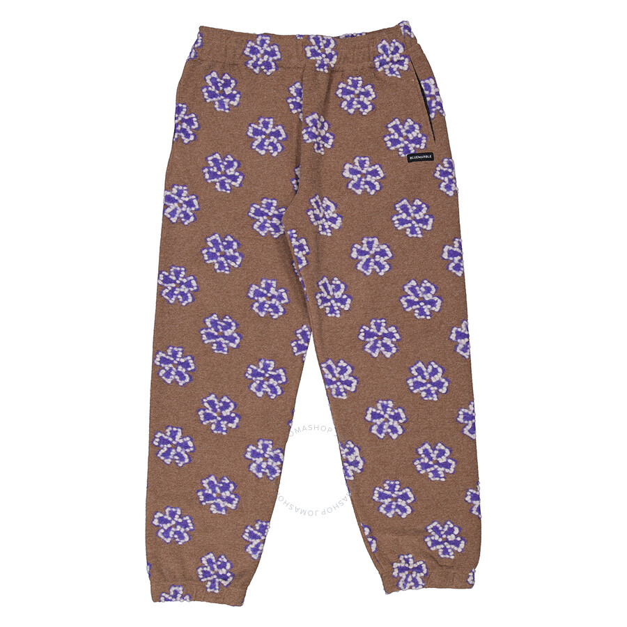 Bluemarble Men's Beige Flower Fleece Sweatpants, Size Medium PA57 ...