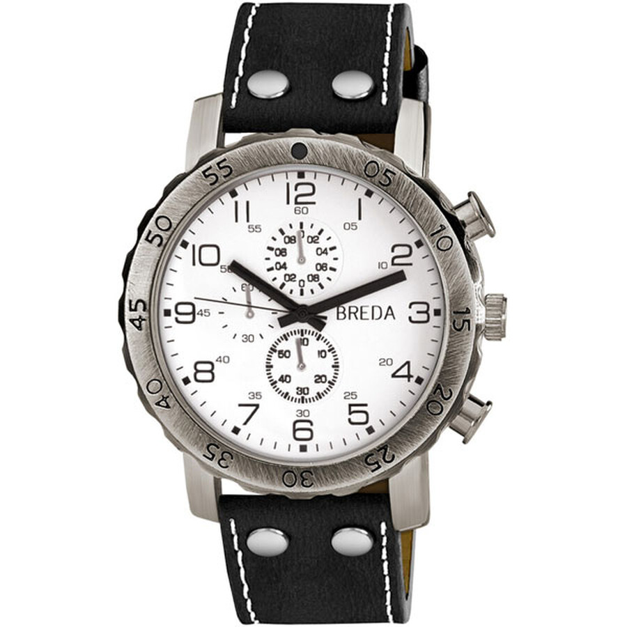 Breda Steve White Dial Silver Tone Metal Black Leather Men's Watch 1635 ...