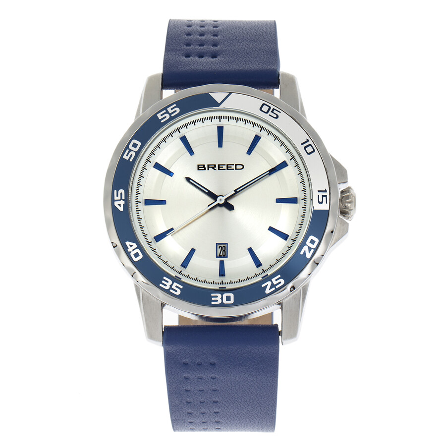 Breed Revolution Quartz Silver Dial Blue Leather Men's Watch 8301 ...