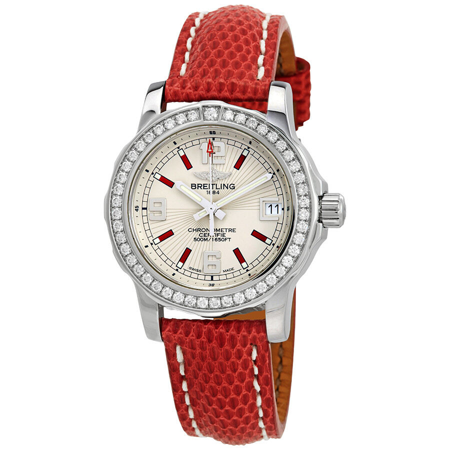 Breitling Colt Silver Dial Ladies Lizard Leather Watch A7738753 ...