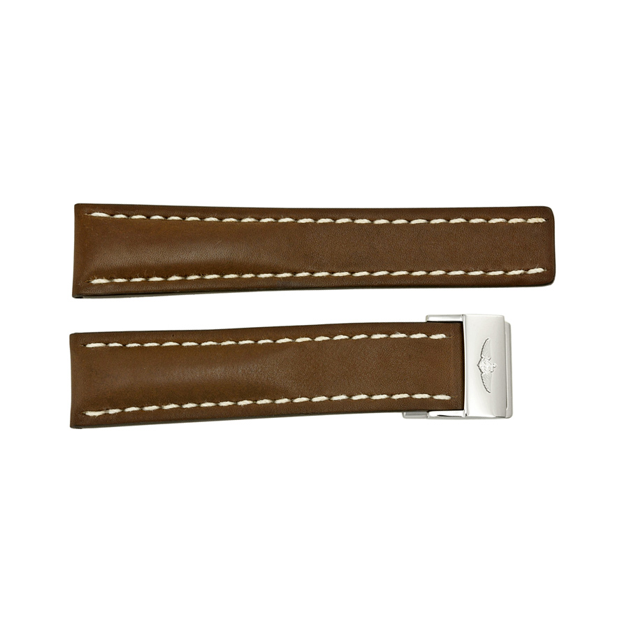 Breitling Strap Brown Leather Strap and White Stitching with a ...