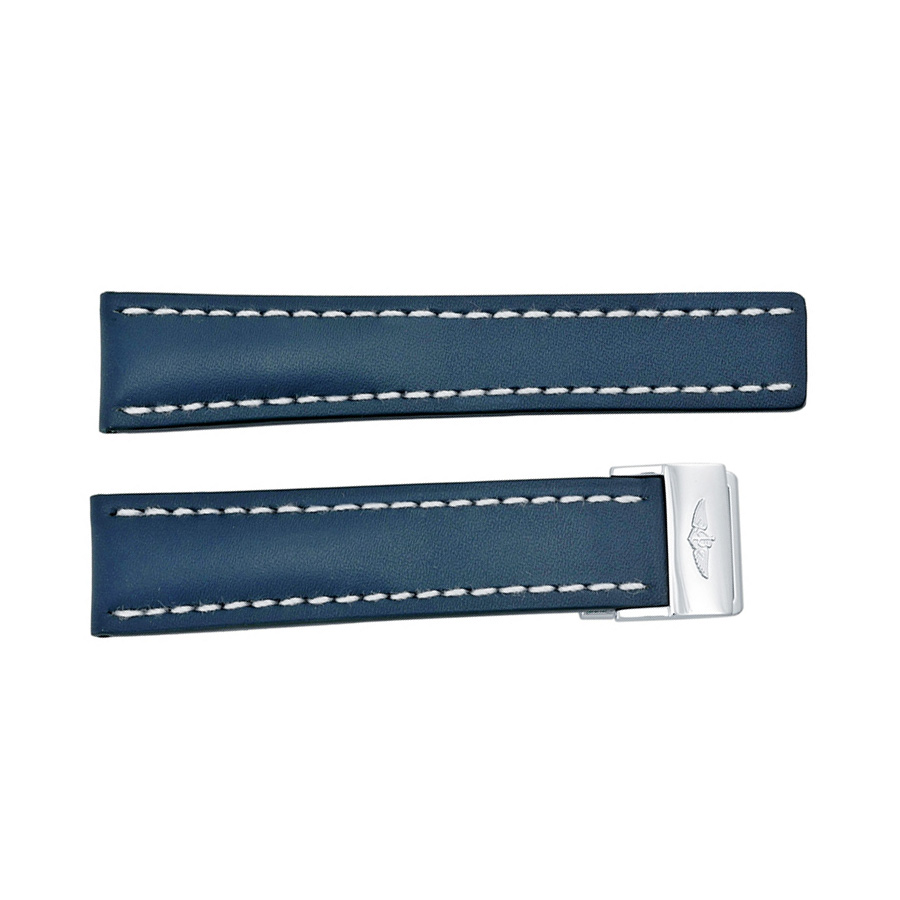 Breitling Strap styled in Blue Leather and White Stitching 22-20mm 112X ...