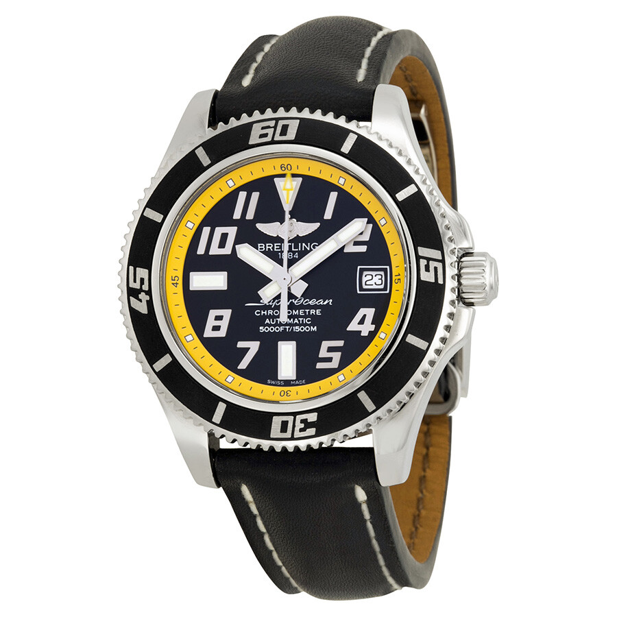 Breitling Superocean 42 Black and Yellow Dial Black Leather Men's Watch ...