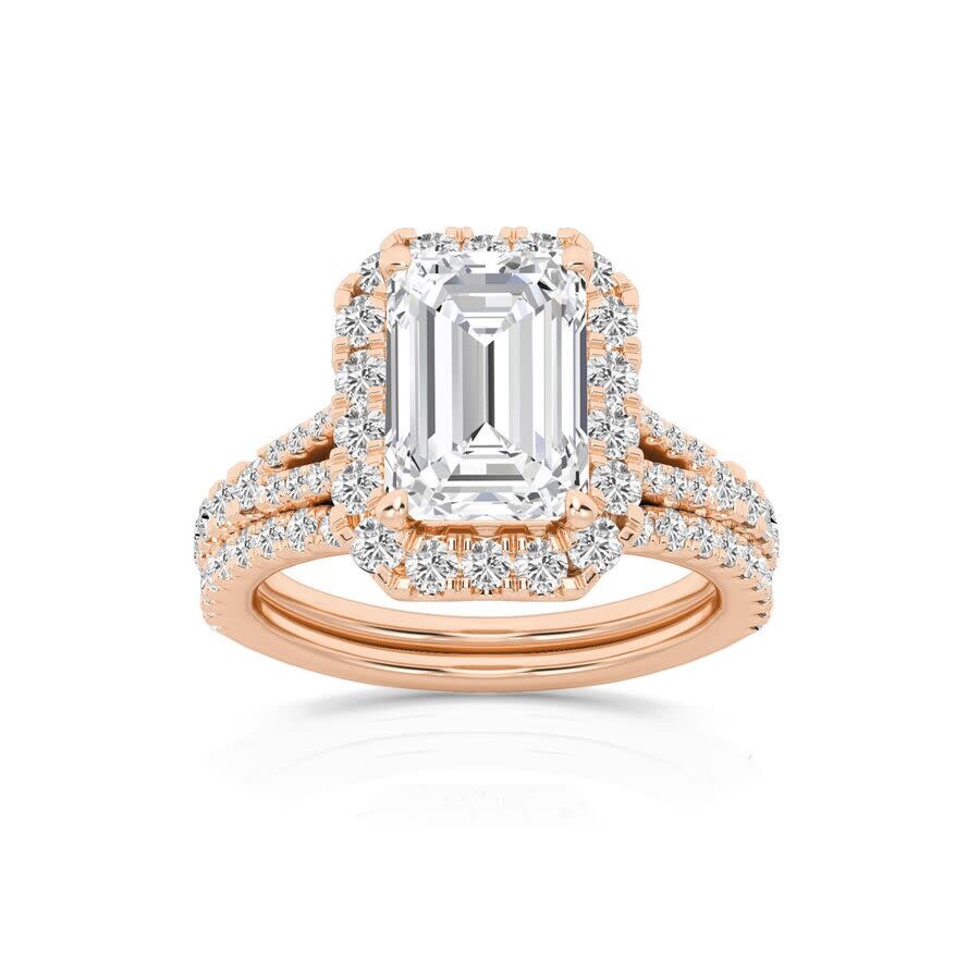 Brilliant Diamond 3.75 Carat Emerald Diamond Halo Bridal Set for Women ...