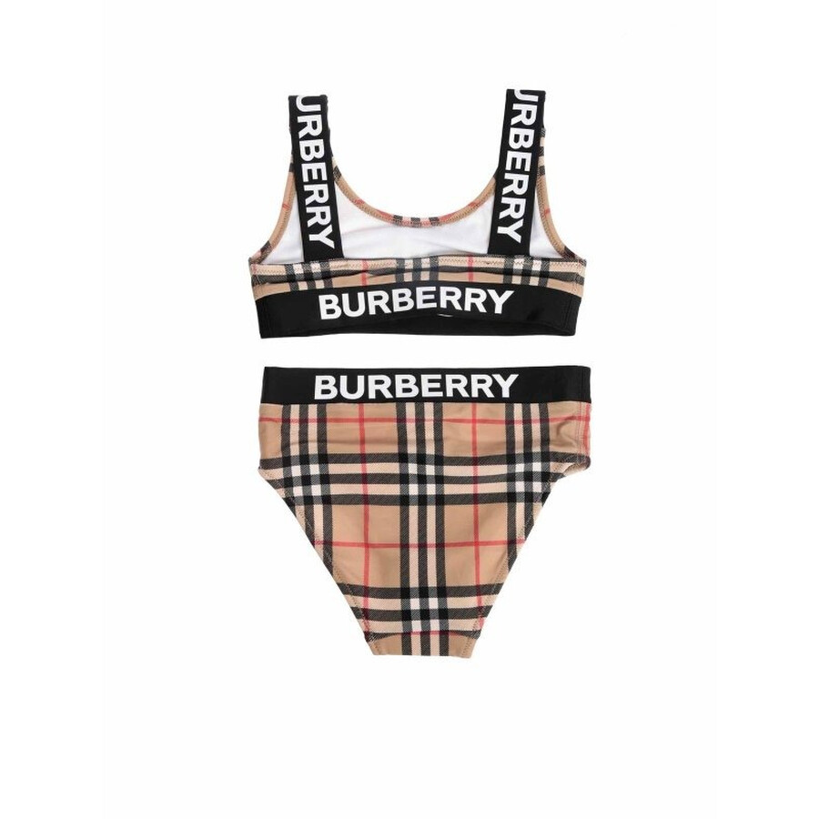 Burberry Buberry Kid Liana Vintage Check Print Bikini Set In Beige | ModeSens