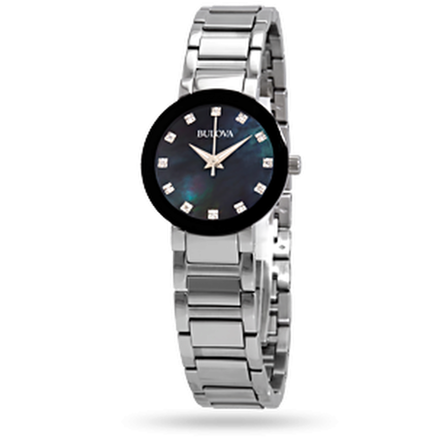 Bulova Black Mother of Pearl Diamond Dial Ladies Watch 96P172 - Bulova ...