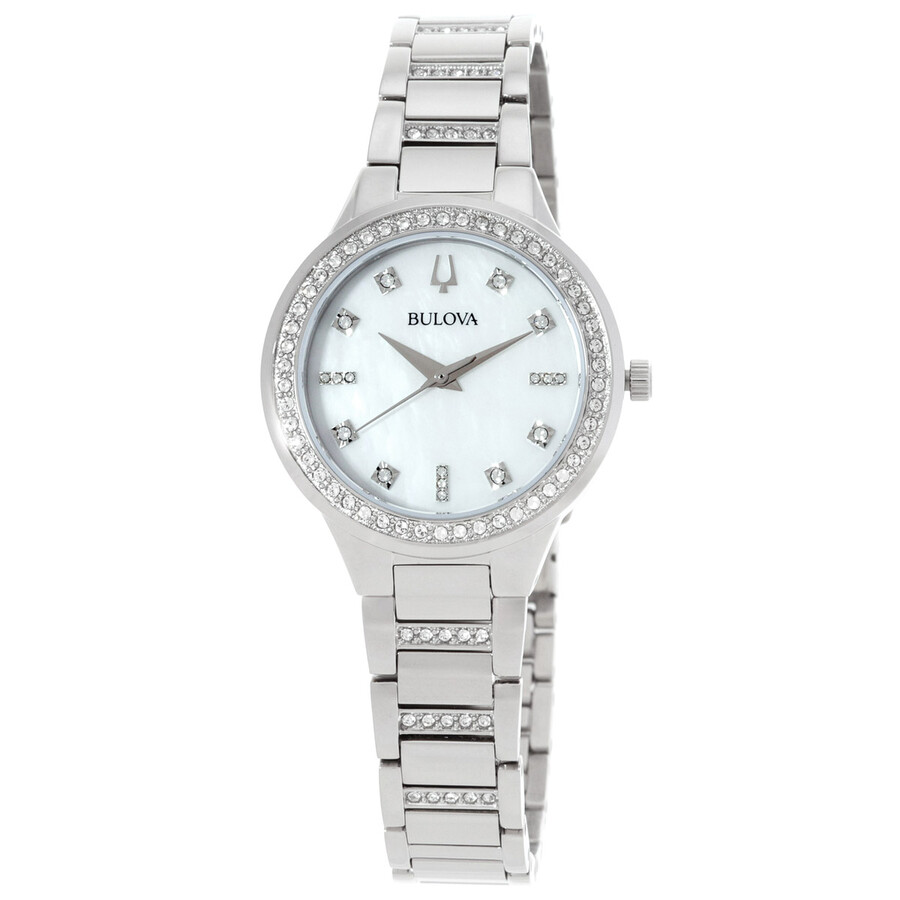 Bulova Classic Quartz Crystal White Dial Ladies Watch and Necklace Set ...