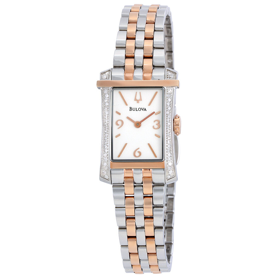 Bulova Diamond White Dial Two Tone Stainless Steel Ladies Watch 98R186 ...
