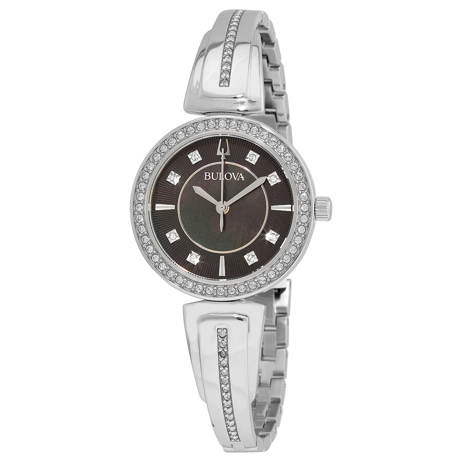 Bulova Quartz Crystal Accent Bangle Ladies Watch and Circle Necklace ...