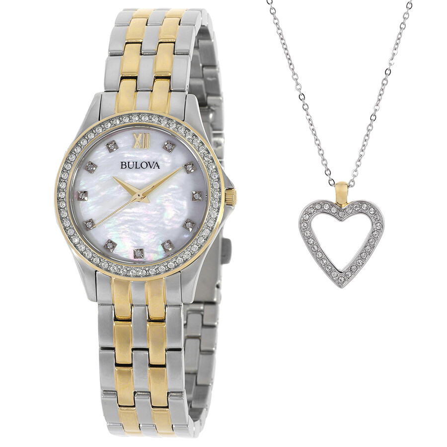 Bulova Quartz Crystal Ladies Watch and Heart Pendant Box Set 98X113 ...