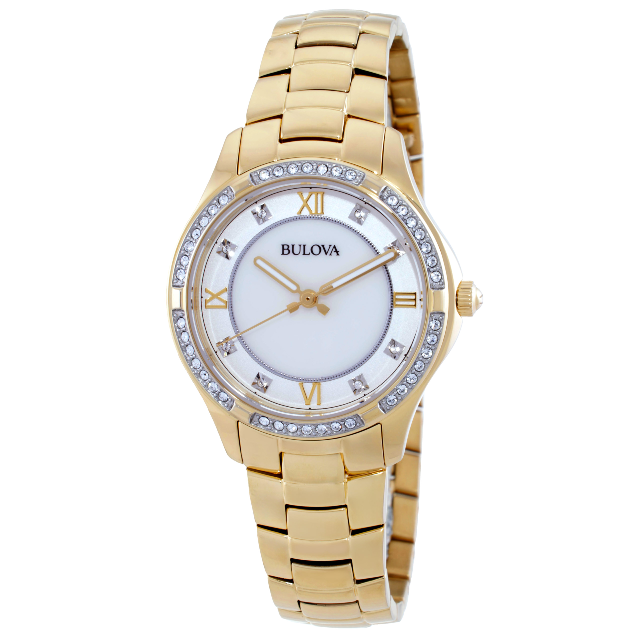 Bulova Quartz Crystal White Mother of Pearl Dial Ladies Watch 98L256 ...