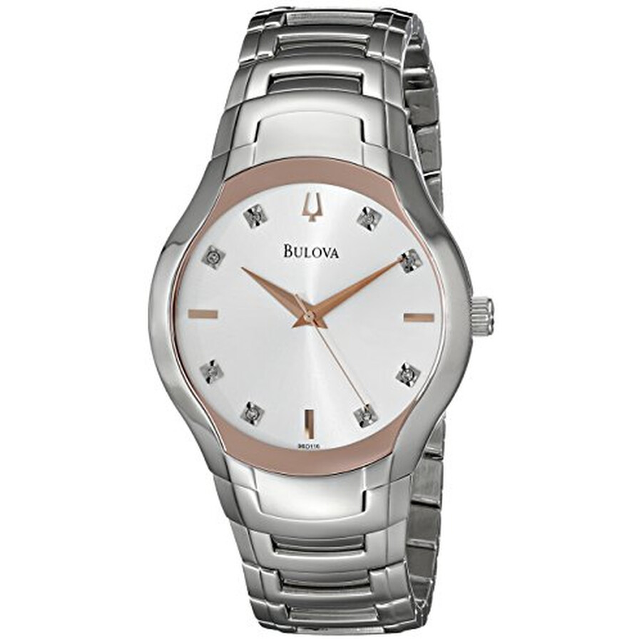 Bulova White Dial Satinless Steel Men's Watch 96D116 042429501782 ...