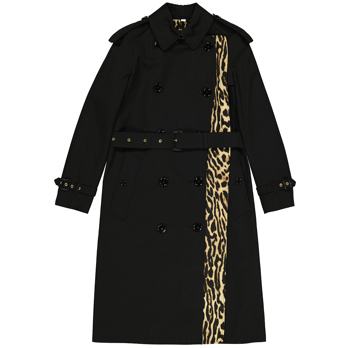 Burberry Black Bridstow Double-breasted Leopard Print Cotton Gabardine ...