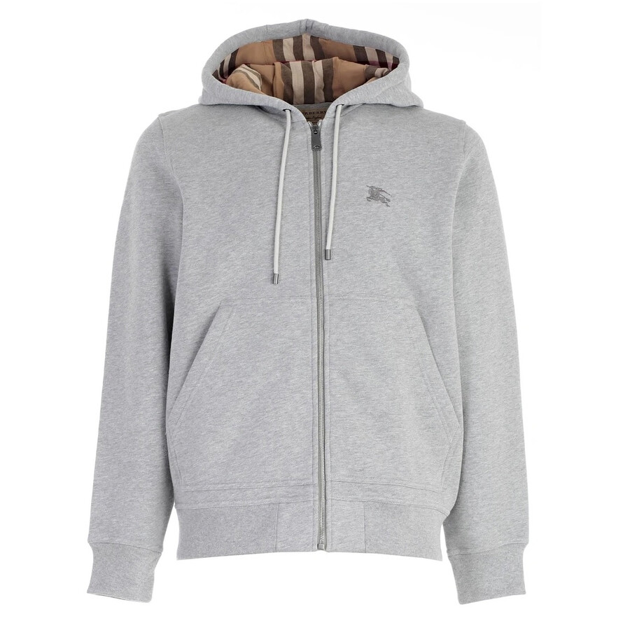 Burberry Check Detail Jersey Hoodie In Pale Grey Melange, Brand Size XXX-Large 4061802 ...