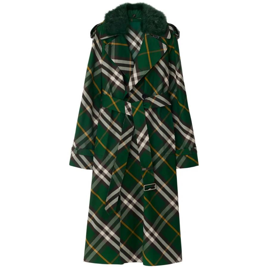 Burberry Check Pattern Gabardine Cotton Trench Coat, Brand Size 8 ( US ...