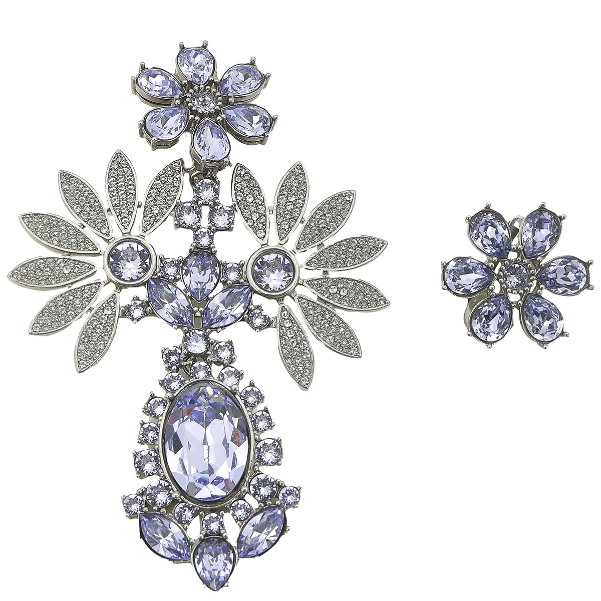 Burberry Crystal Double-daisy Drop Earring And Stud Set In Lavender ...