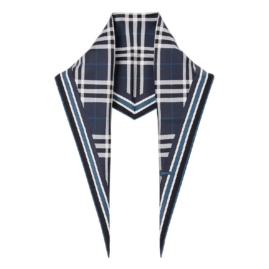 Burberry Dark Charcoal Blue Montage Print Silk Diamond-Shaped Scarf ...
