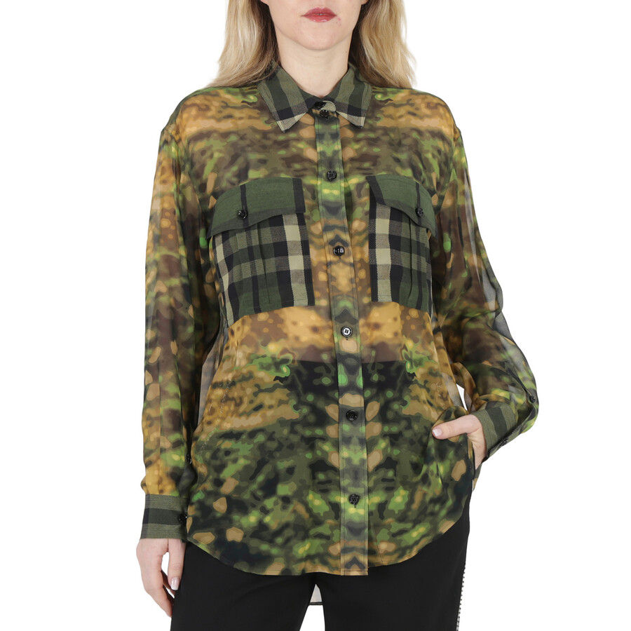 Burberry Dark Fern Green Ferne Check Camouflage Shirt, Brand Size 6 (US ...