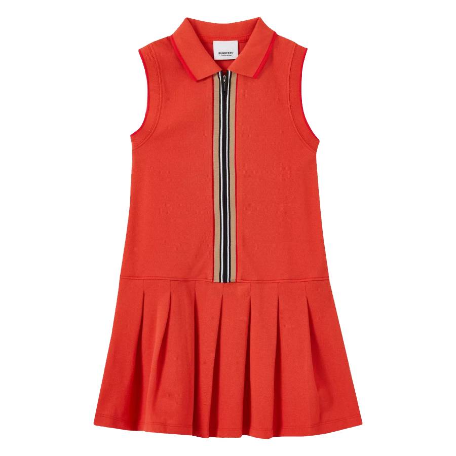 Burberry Girls Vermilion Red Martina Icon Stripe Sleeveless Dress, Size ...