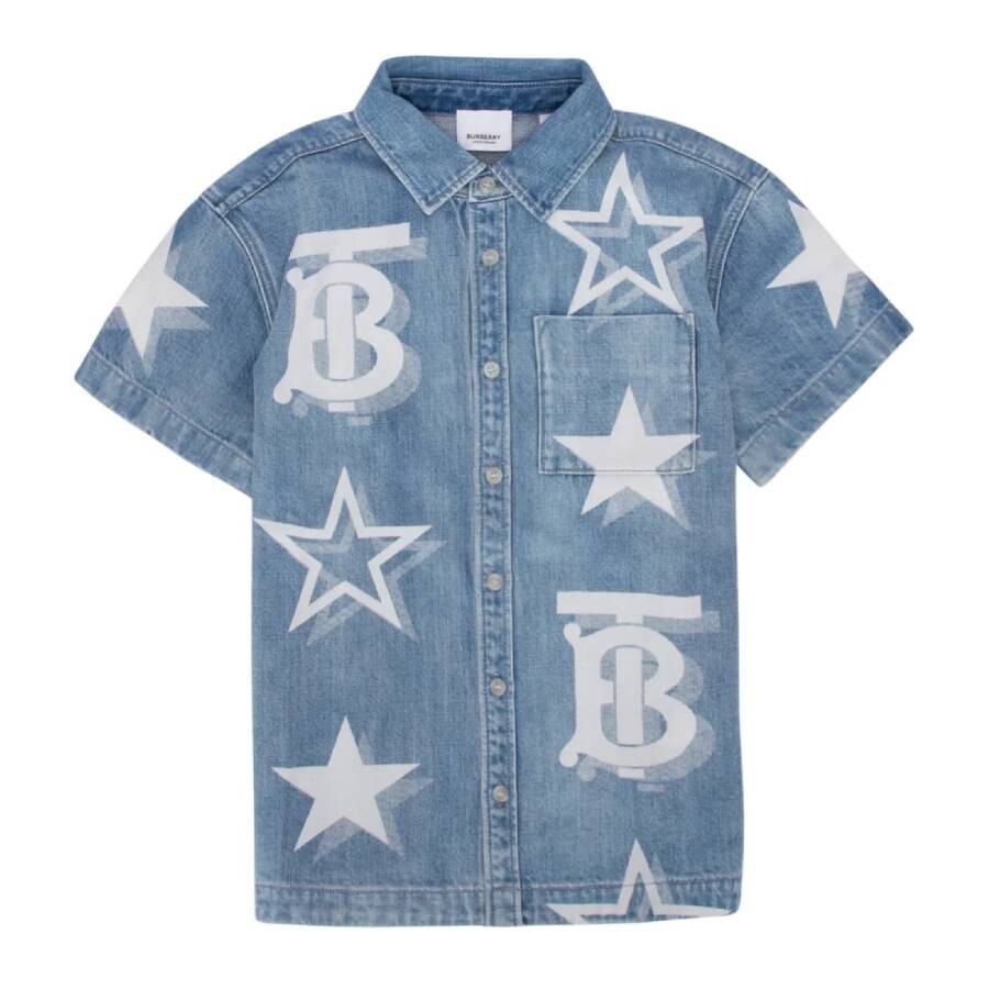 Burberry Kids Alan Star Monogram-Print Denim Shirt, Size 8Y 8061229 ...