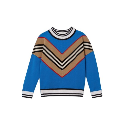 Burberry Kids Cerulean Blue Icon Stripe Panel Wool Blend Sweater, Size ...