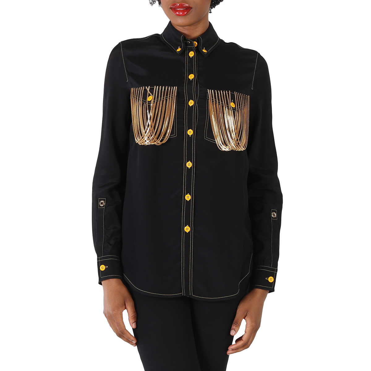 Burberry Ladies Black Chain Pocket Detail Shirt, Brand Size 2 (US Size ...