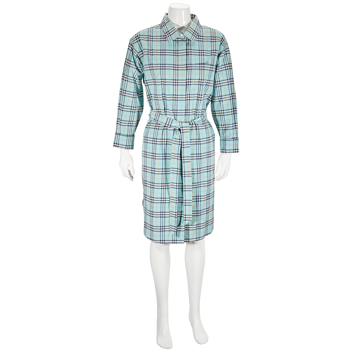 Burberry Ladies Bright Aqua Check Cotton Shirt Dress, Brand Size 16 (US ...