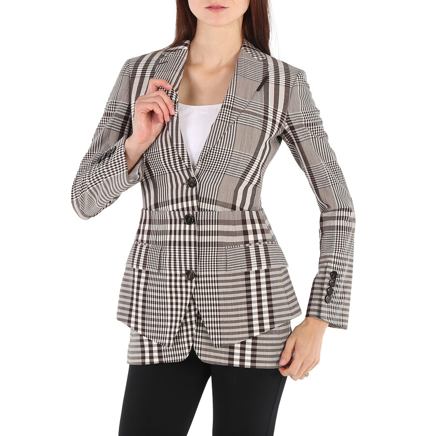 Burberry Ladies Check Basque Detail Tailored Jacket, Brand Size 2 (US ...
