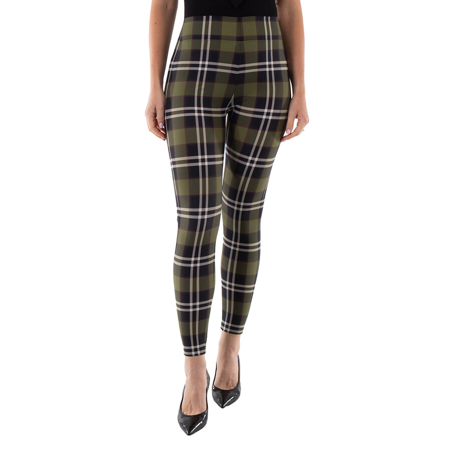 Burberry Ladies Dark Olive Green Tully Vintage Check Leggings, Size X ...